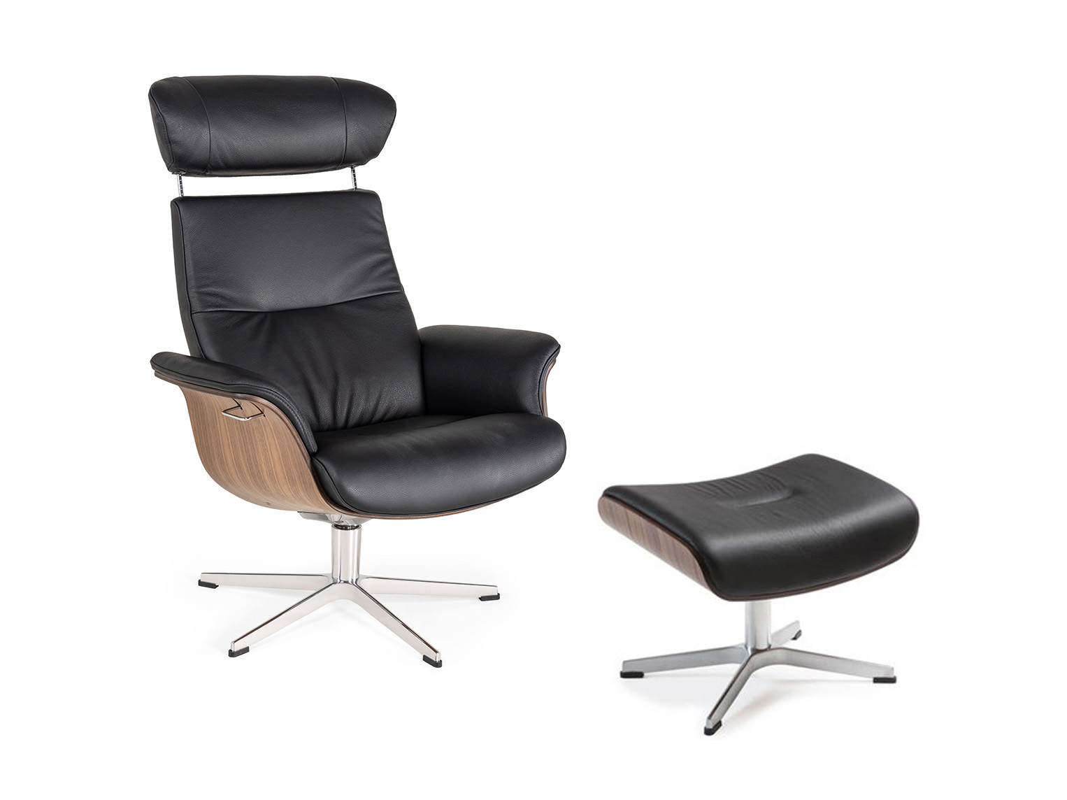 Conform Timeout relaxfauteuil met voetbank walnoot zwart